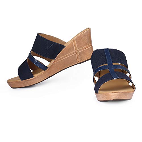Buy BATA Women's Wedges Sandals-Blue&Brown at Amazon.in