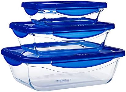 Pyrex Cook & Go Set of glass food storage container with airtight and ...
