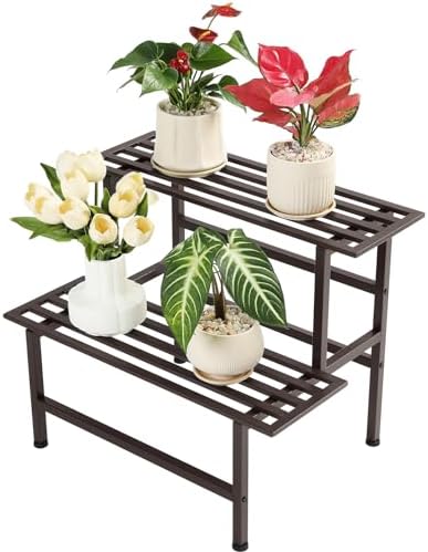 Amazon.com: Zhongma 2 Tier Sturdy Metal Plant Stand Heavy Duty Plant ...