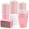 Amazon.com: 48 Set 16 oz Pink Disposable Coffee Cups with Lids and ...