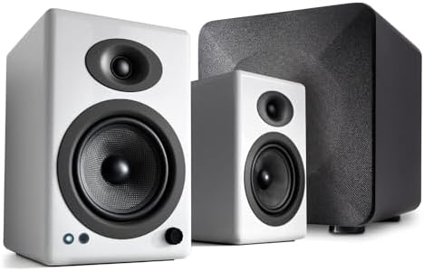 Amazon.com: Audioengine A5 White 150W Powered Bookshelf Speakers and S6 ...