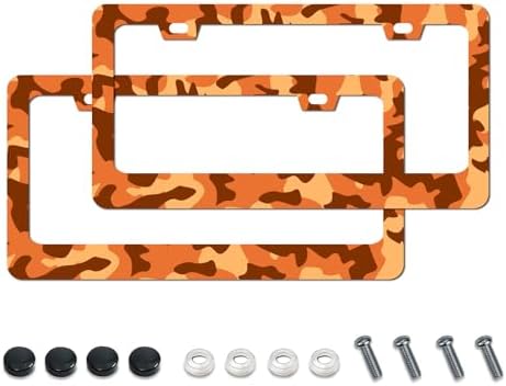 Amazon.com: AUCCMORLY 2 Sets Orange Camo License Plate Frames Stainless ...
