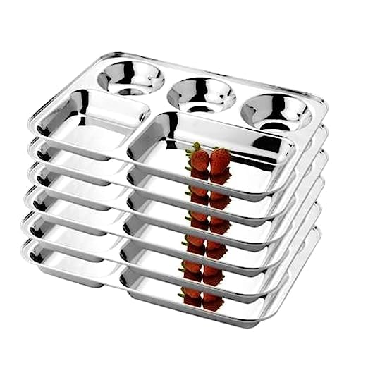 Buy A Z® 5 in 1 Stainless Steel Divided Partition Lunch Dinner Plate ...