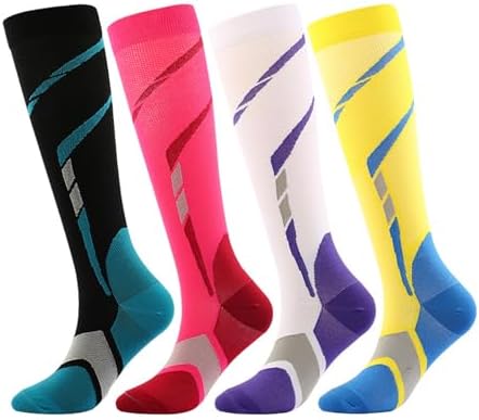4Pairs Sport Compression Socks Knee High Long Tube Socks for Men Women ...