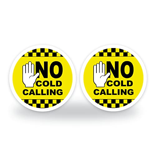 Set of 2 No cold callers Yellow Safety Door Signs, 95mm Waterproof ...