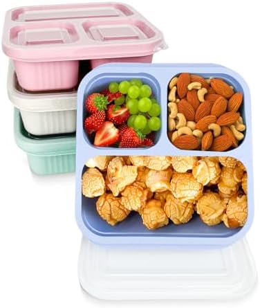 Amazon.com: RFSLDUN 3 Compartment Snack Containers, 4 Pack Reusable ...