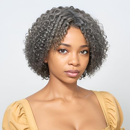 Amazon.com : BAOHUKE Salt And Pepper Human Hair Wigs Deep Curly Gray ...