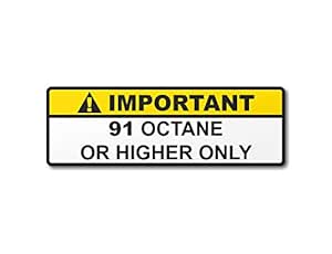 91 Octane or Higher Gas Gasoline Fuel Tank Printed Warning Label ...