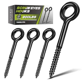 Amazon.com: 4 Pcs Large Black Screw Eye Hooks - 7 Inch Eye Bolts Screw ...