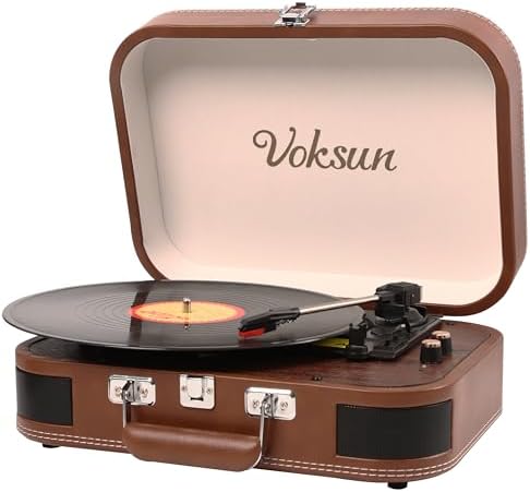 Record Player, VOKSUN Portable Bluetooth Vinyl Turntable with Built-in ...