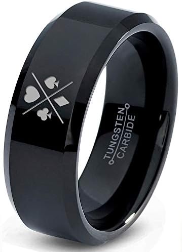 Amazon.com: Playing Cards Suit Symbol Ring - Tungsten Band 8mm - Men ...