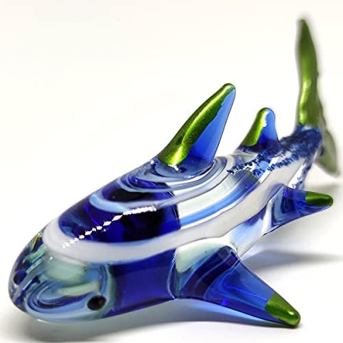 Amazon.com: Handmade Mini 2" Ocean Blue Shark Figures Blown Glass Art ...