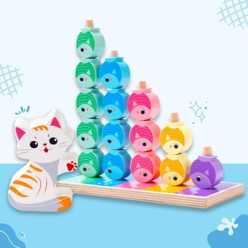 Cots and Cuddles Wooden Cat & Fish Lacing, Stacking, Counting & Sorting ...