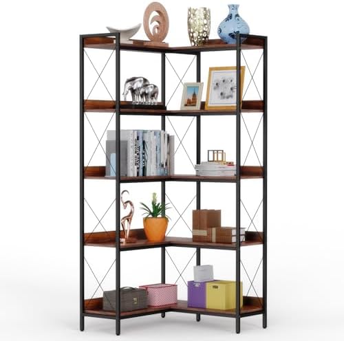 Amazon.com: Rengue Bookshelf 5 Tier Corner Shelf, Large Modern ...