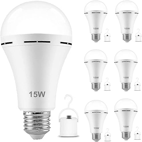 6Pack Rechargeable Emergency 15W LED Light Bulb,Battery 1500Lm White ...