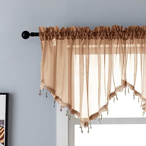 Amazon.com: PearAge Beaded Sheer Valance Curtains for Living Room,Rod ...