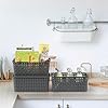 Bringer 6 Pack Plastic Woven Storage Basket with Lid, Stackable Lidded ...