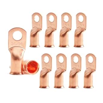 2/0 AWG 3/8" Stud (10 pcs.), Heavy Duty Battery Ring Terminal, 00 Gauge ...