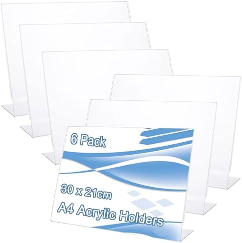 LOLYSIC 6 Pcs A4 Acrylic Sign Holder, Clear Landscape Perspex Display ...