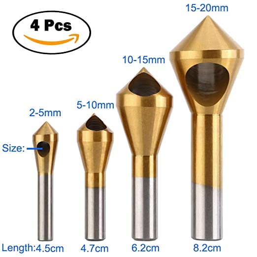 Countersink Chamfer Deburring Drill Bit Set, 4 Pcs Titanium Coated ...