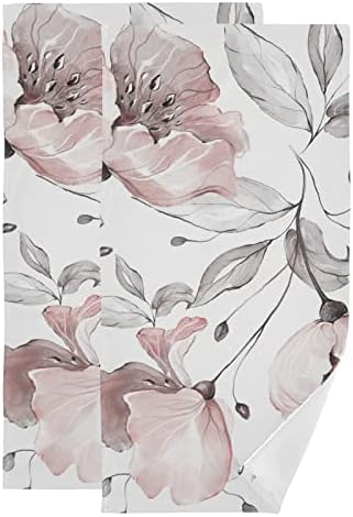 Amazon.com: ALAZA Pink Rose Flower Gray Leaves Hand Towels for Bathroom ...