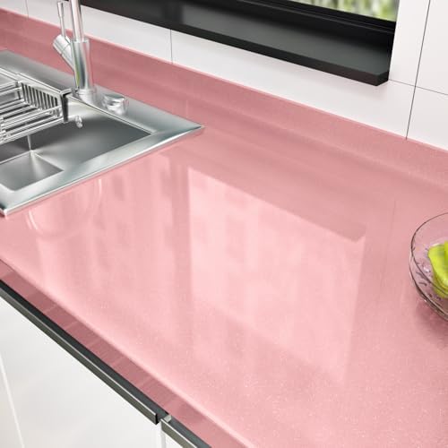 Wallercity Glossy Pink Contact Paper for Countertops Shiny Pink Peel ...