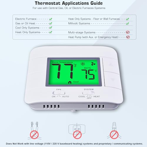 Snapklik.com : Upgraded Non Programmable Thermostats For Home 1 Heat/1 Cool