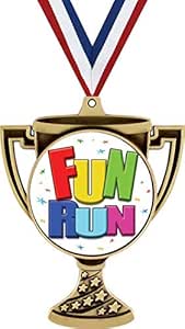 Amazon.com : Fun Run Trophy Cup Medal Gold, 3" Fun Run Prizes, Kids Fun ...