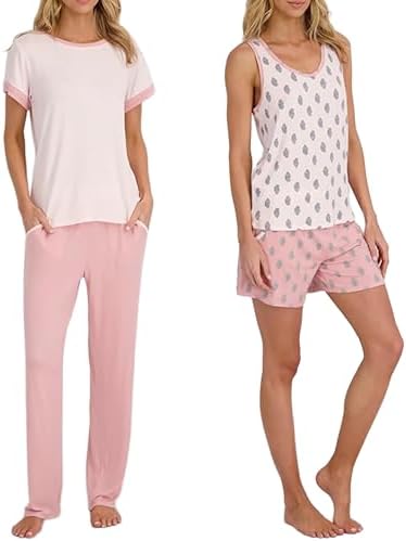 Lucky Brand 4 Piece Hacci Pajama Set for Women, Soft Lightweight Lounge ...