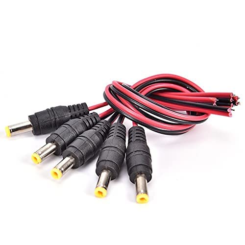 ESPtronics 5 Pcs 12v Male DC Connector Cable Plug Wire for CCTV,Strip ...