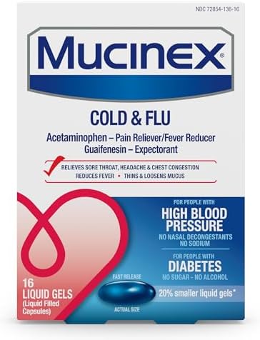 Amazon.com: Mucinex Cold & Flu High Blood Pressure Liquid Gels, 16 ct ...