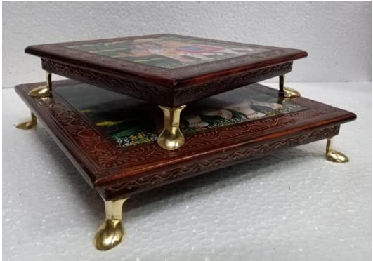 NEVEZO Set of 2 Designed Wooden Meenakari Rajwadi Chowki/Patla | Wooden ...