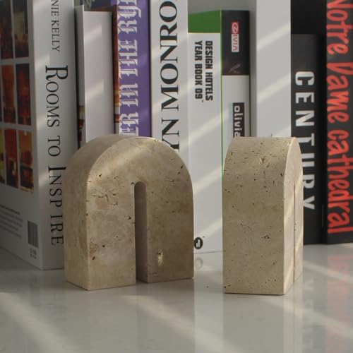 Amazon.com: Luxury Travertine Bookends for Shelves, Decorative Book ...