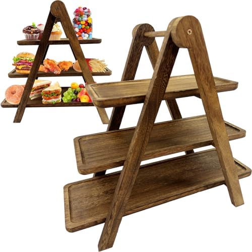 Amazon.com: Wooden 3 Tier Serving Tray Wood Cupcake Stand Rectangle ...