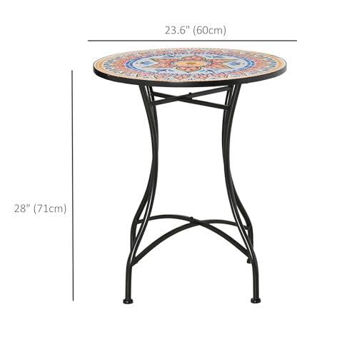 Outsunny Table de patio ronde en mosaïque de 60 cm avec plateau en ...