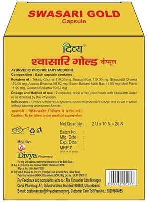 Patanjali Divya Swasari Gold 20 cápsulas – Yaxa Colombia