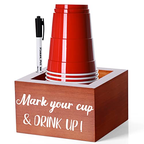 Solo Cup Holder with Marker Slot Wooden Mark Your Cup and Drink Up ...