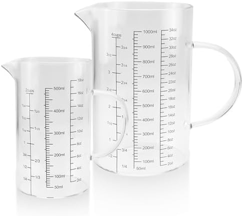 IIRC Messbecher Set, Messbecher Glas 500ml + 1L, Mit 3 Messskalen (Ml ...