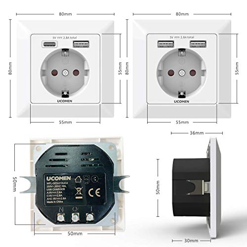UCOMEN 2.8 A wall sockets with 2 USB ports, 2.8 A wall sockets with USB ...