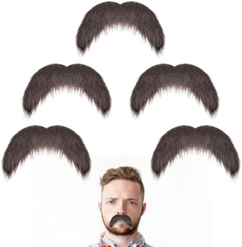 Aeaocvo 5 Pcs Fake Mustaches Self Adhesive Brown Realistic Stick On ...