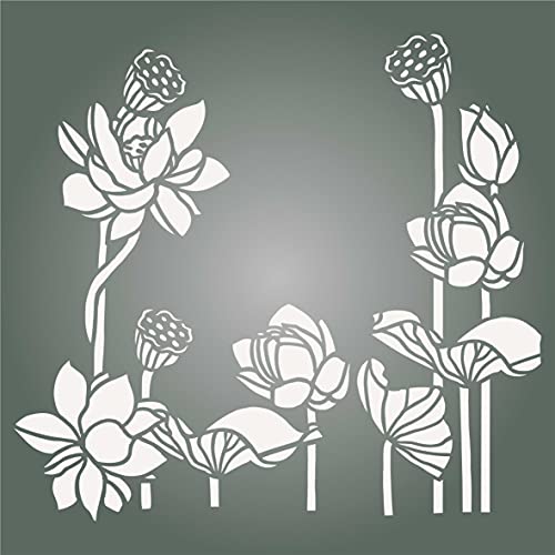 Water Lily Stencil, 35.5 x 33 cm (L) – Classic Lily Flower Border Wall ...