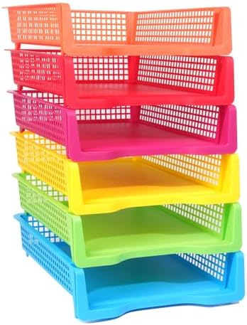 Amazon.com: 6 Pack Plastic Turn in Paper Trays for Classroom, Colorful ...