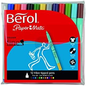 Berol Colour Fine Pen with 0.6 mm Nib, Assorted Colours, Pack of 12 ...
