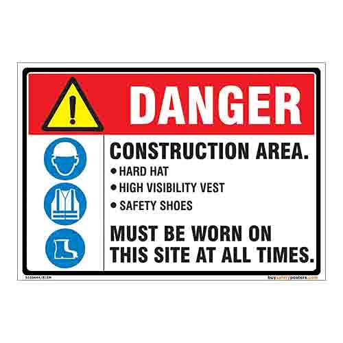 buysafetyposters.com - Danger Construction Area Sign in Combination In ...