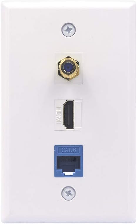 VCE HDMI Ethernet Coax Wall Plate, 3-Port Faceplate with RJ45 Cat6 ...