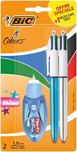 BIC 4 Colours Shine Pens, Multicoloured Pen, Retractable Ballpoint Pens ...