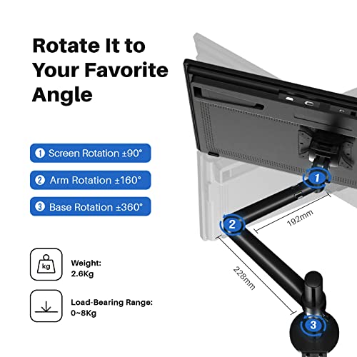 HUION Single Monitor Arm, Height Adjustable Monitor Arm Bracket ...