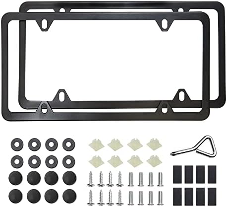 Amazon.com: RED WOLF 2 License Plate Frames Matte Black Stainless Steel ...