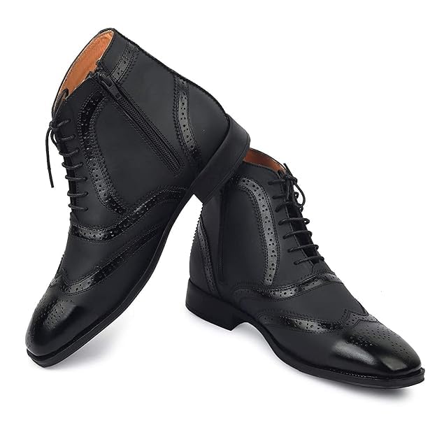 Buy Revox Height Increasing Black Zip-Lace up Elevator Boots for Mens ...