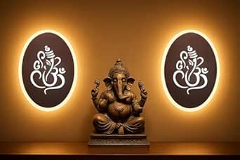 LEGE Pack of 2 Frosted Acrylic 26cm Ganpati LED Wall Light for Home ...
